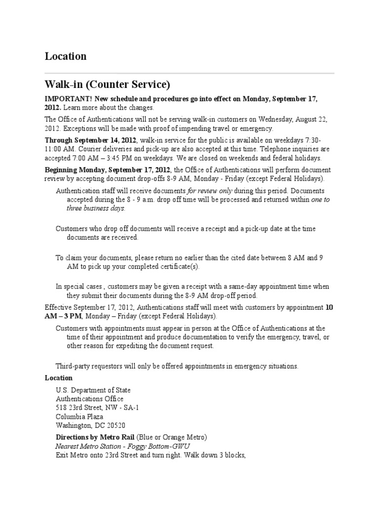 Department of State Authentication Location | PDF