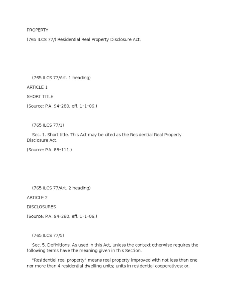 765 ILCS 77 Residential Real Property Disclosure Act | PDF | Loans ...