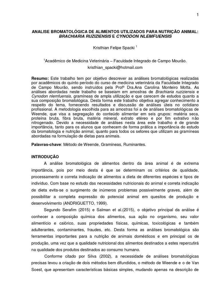 ANALISE BROMATOLÓGICA NA NUTRIÇÃO ANIMAL, Elaborado Por Kristhian ...