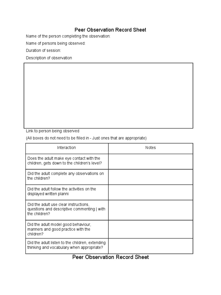 Peer To Peer Observation Sheet1 PDF | PDF