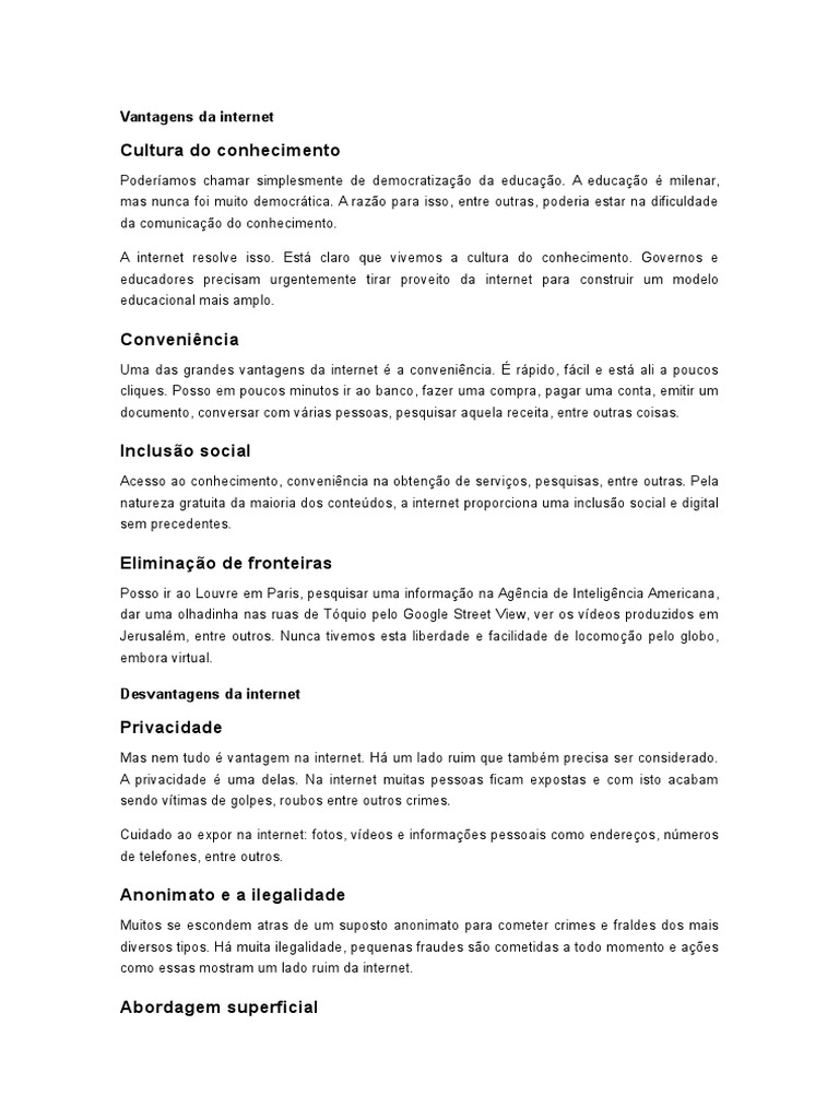 Vantagens Da Internet | PDF | Internet | Computação e Tecnologia da ...