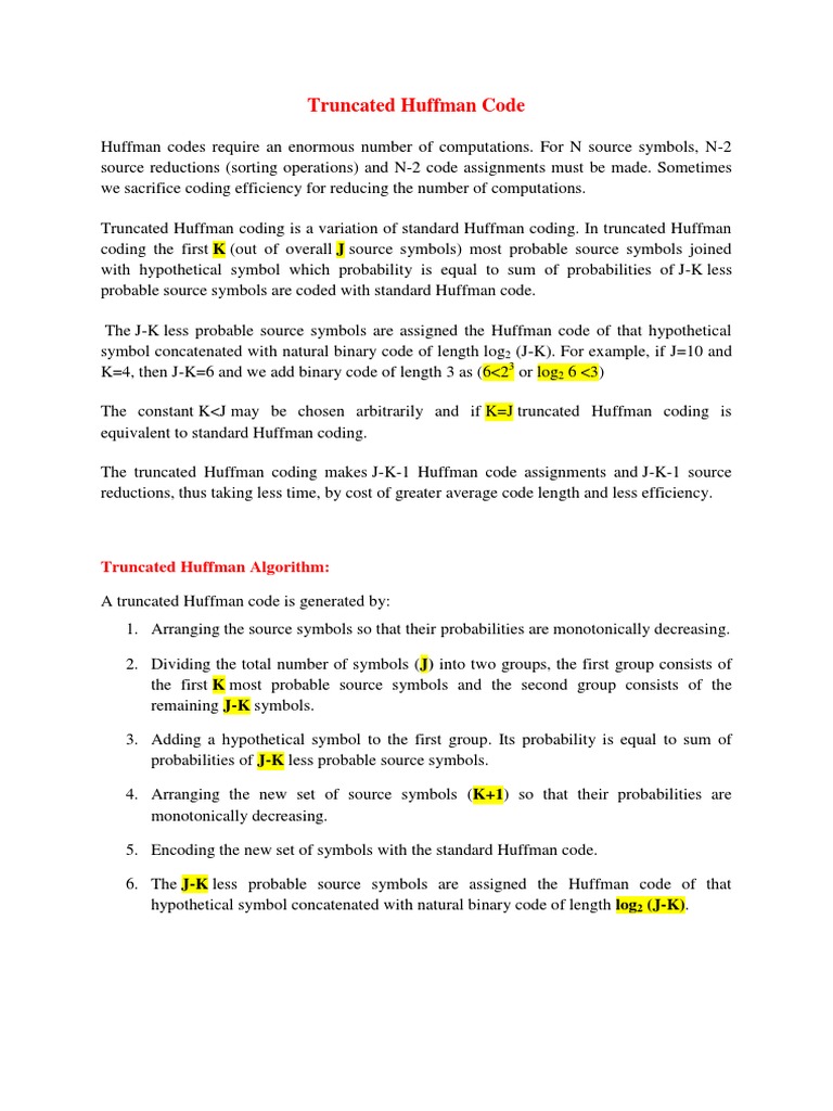 Truncated Huffman | Download Free PDF | Code | Computer Data