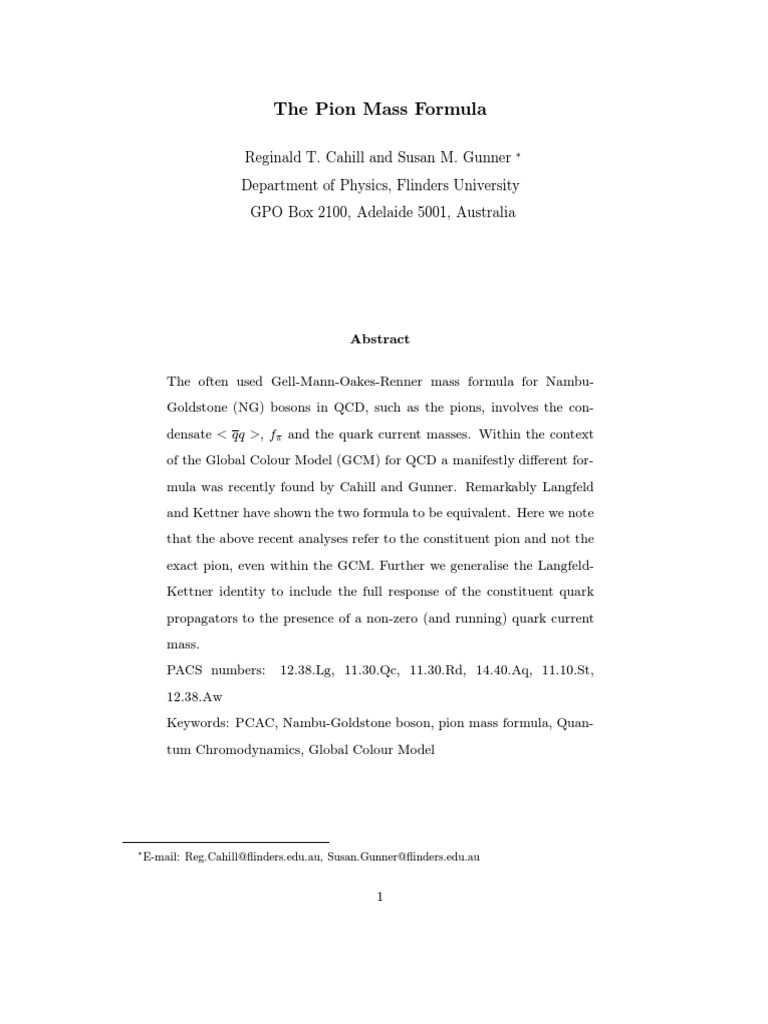 The Pion Mass Formula | PDF | Quantum Chromodynamics | Hadron