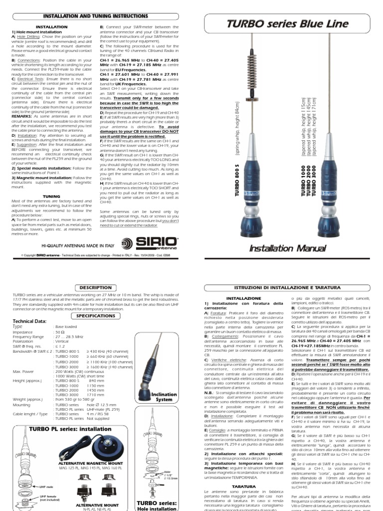 Sirio Turbo | PDF | Electrical Connector | Antenna (Radio)