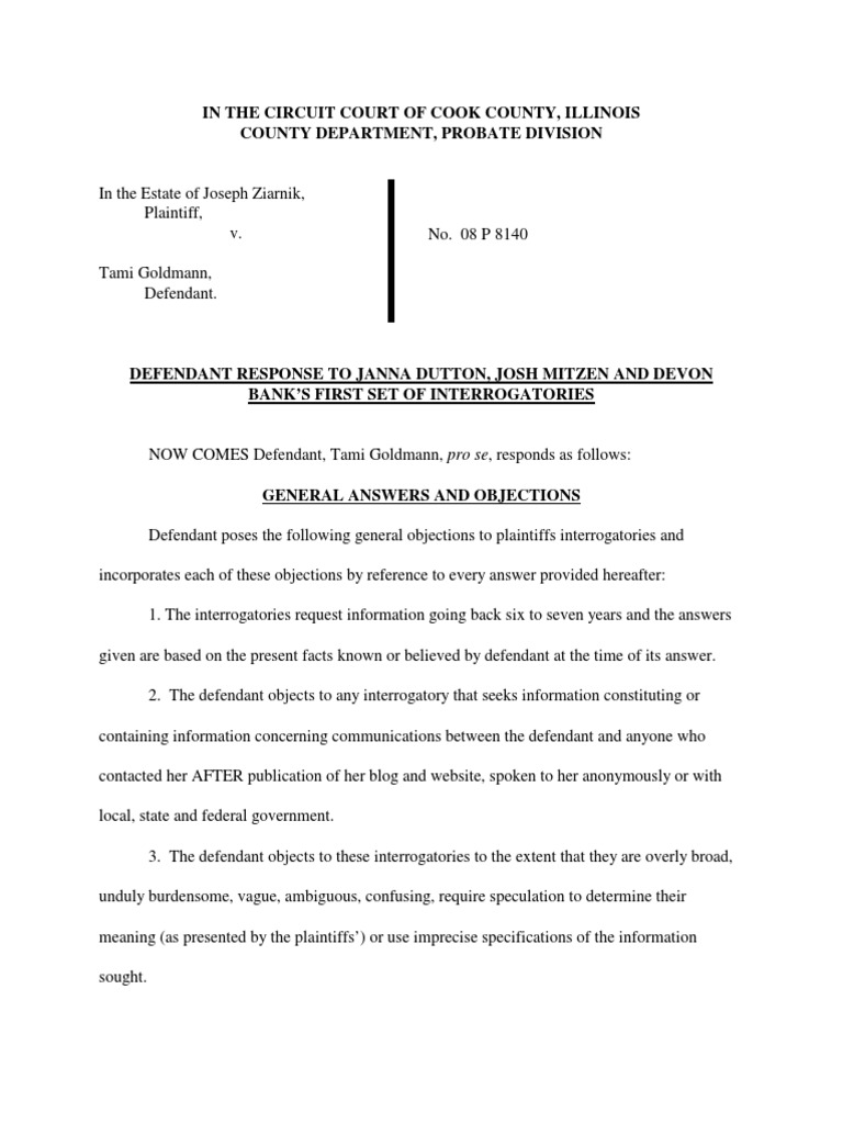 Defendants Interrogatory Answers | PDF | Discovery (Law) | Complaint