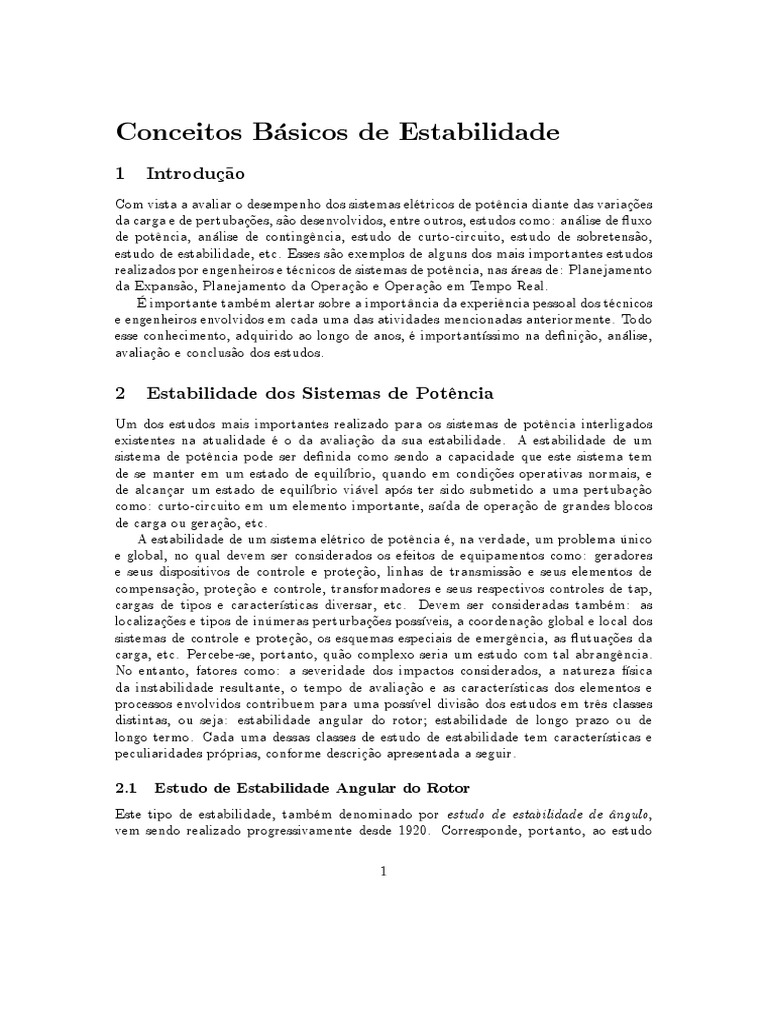 Conceitos Básicos de Estabilidade | PDF | Transmissão de energia elétrica | Tempo