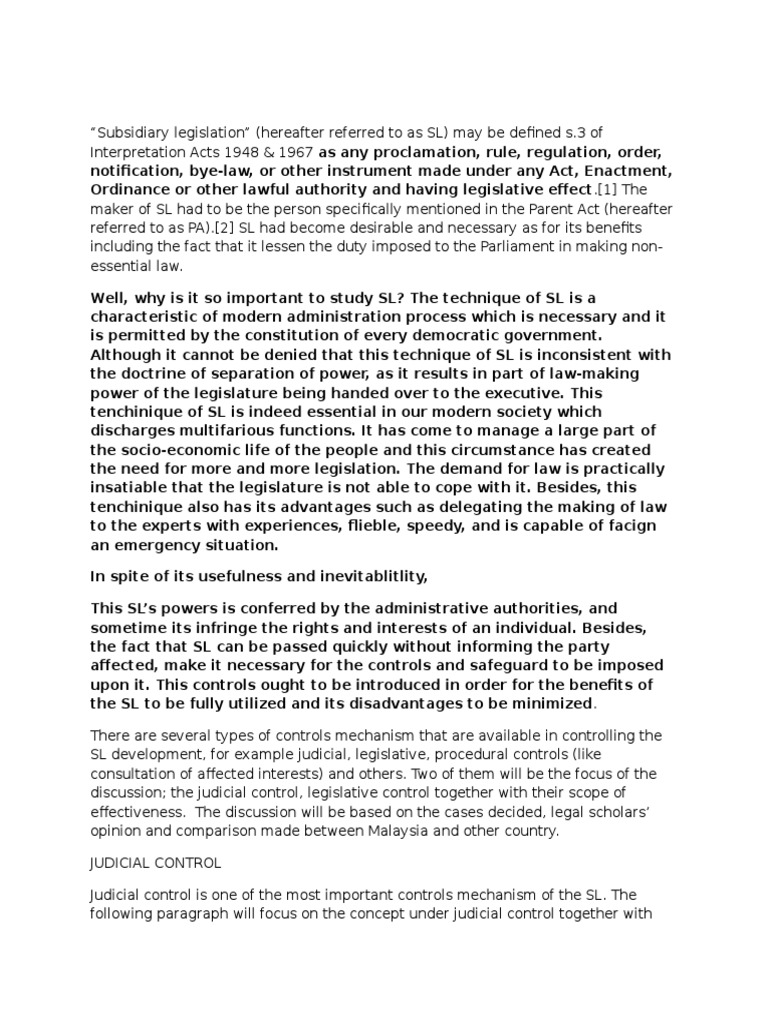 Subsidiary Legislation Control | PDF | Legislature | Constitution