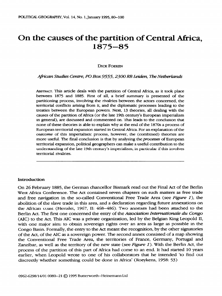 The Partition of Central Africa | PDF | Imperialism | German Empire
