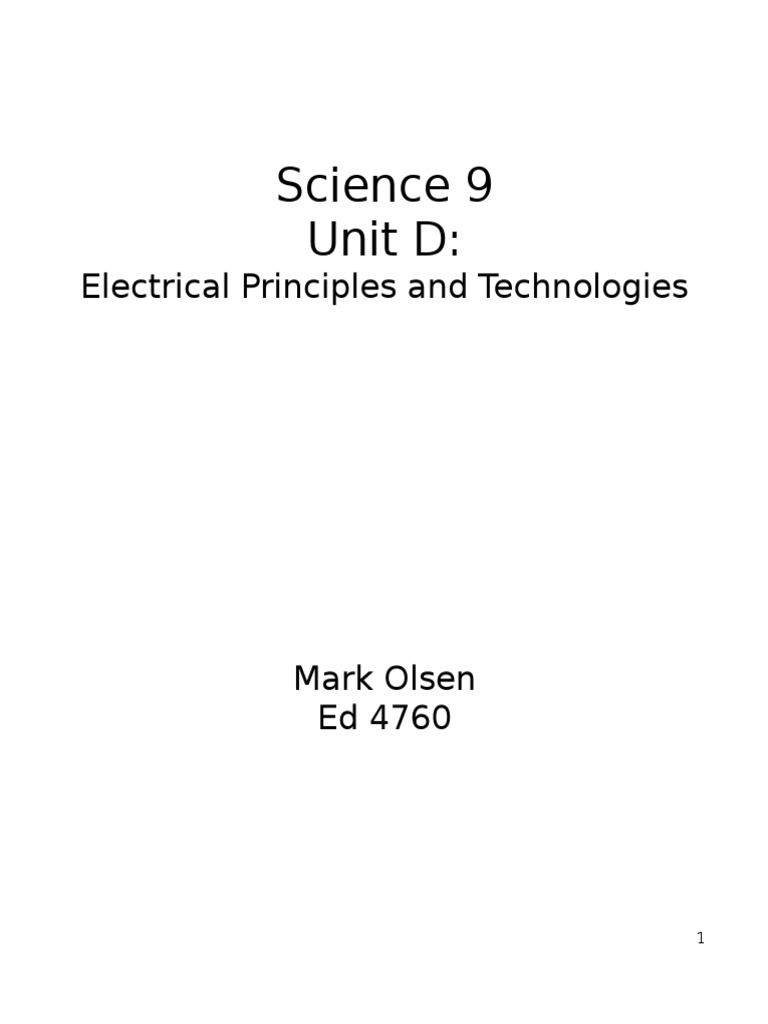 Science 9 Unit D:: Electrical Principles and Technologies | PDF ...