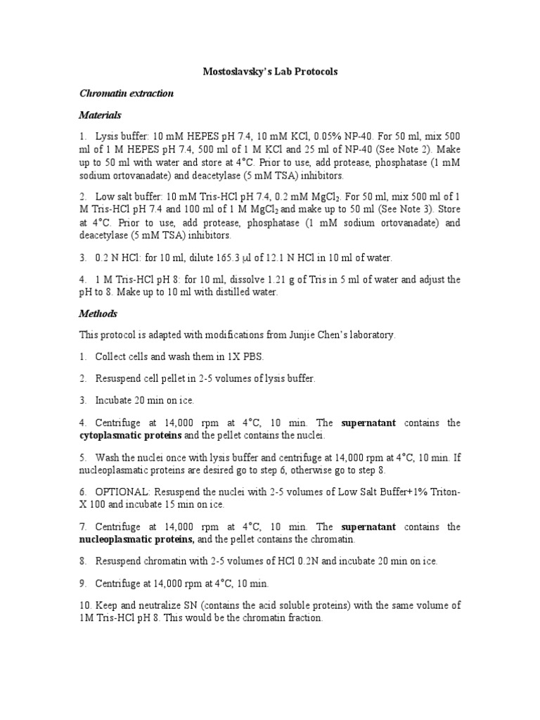 Chromatin Extraction Materials: Mostoslavsky's Lab Protocols | PDF ...