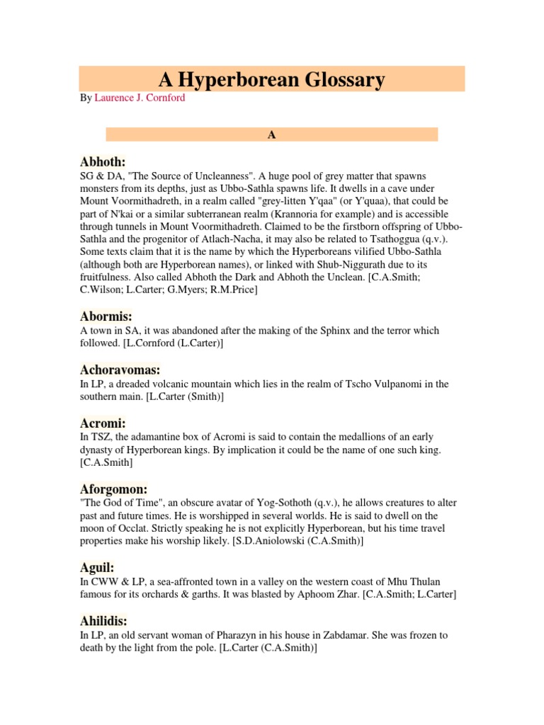 Hyperborean Names and Lore Explained | PDF | Cthulhu Mythos | H. P ...