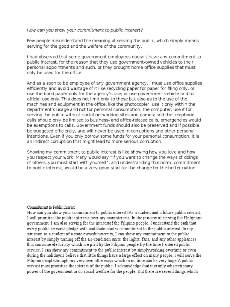Commitment to Public Interest in Service | PDF | Happiness | Employment