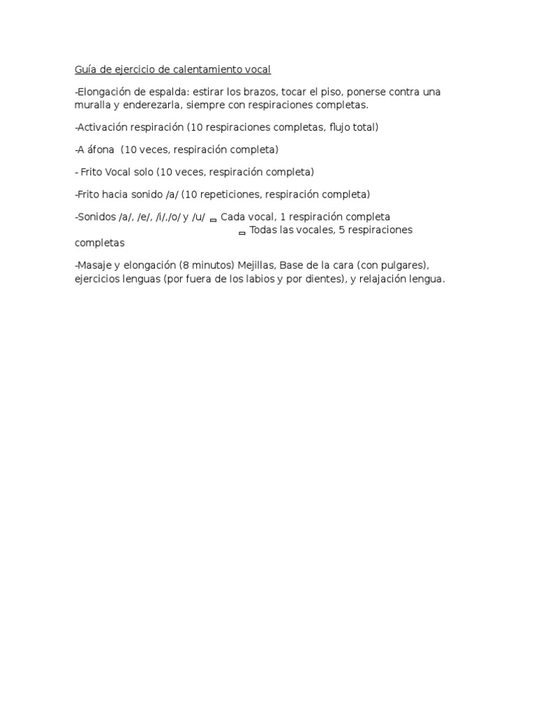 Guía De Ejercicio De Calentamiento Vocal Pdf