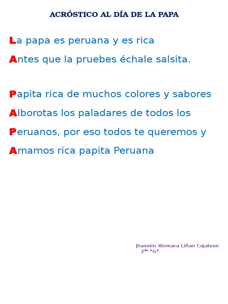 Acróstico Al Día de La Papa