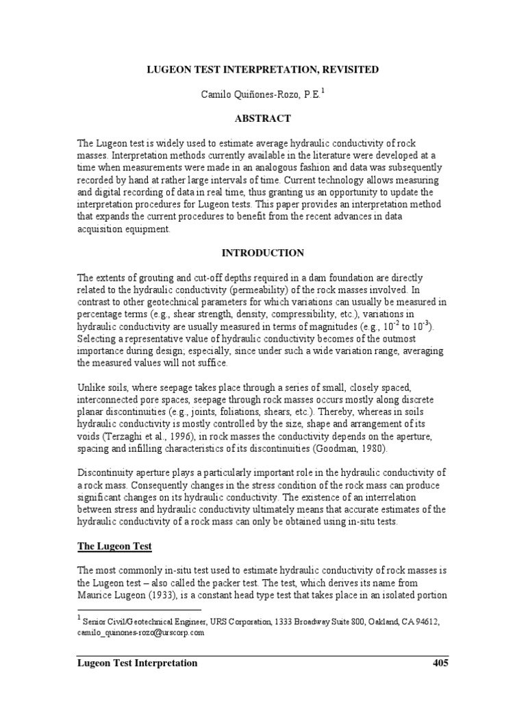 Lugeon Test Interpretation, Revisited PDF | PDF | Soil Mechanics ...