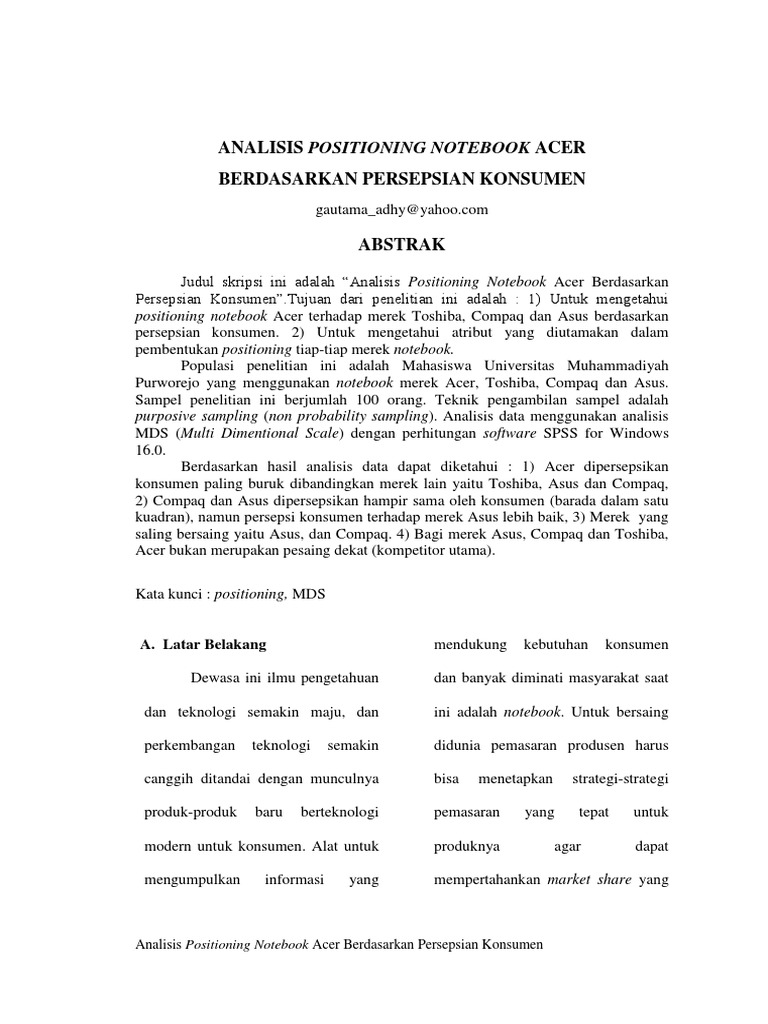 Analisis Positioning Produk Acer | PDF