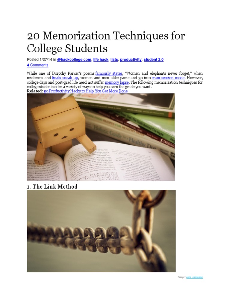 20 Memorization Techniques For College Students | PDF | Memory | Recall ...