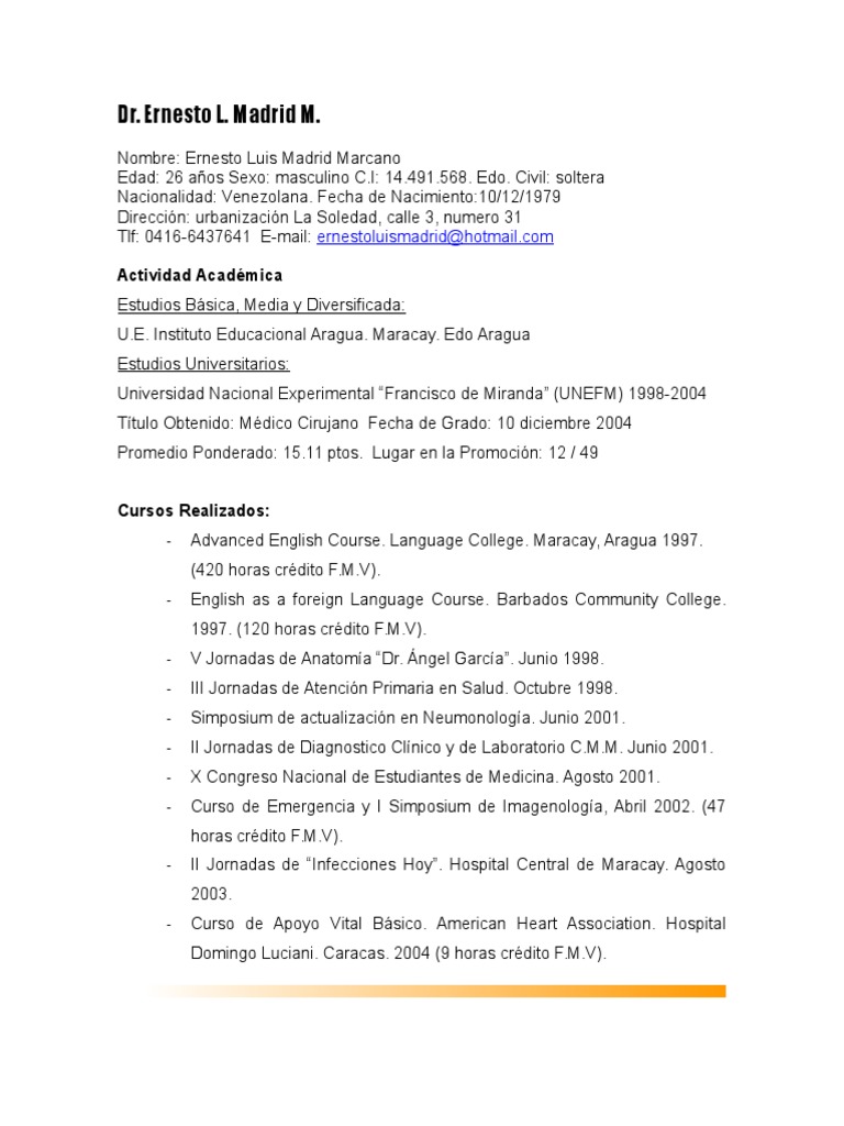 Curriculum Ernesto | PDF | Hospital | Medicina