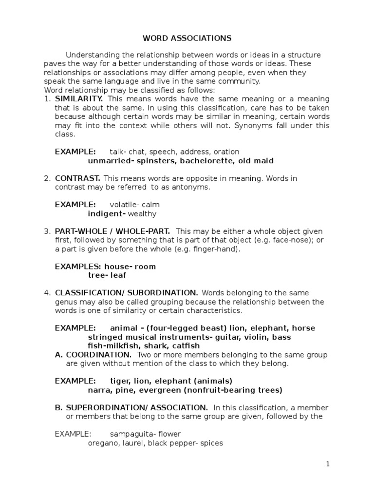 Word Associations | PDF | Linguistic Typology | Grammar