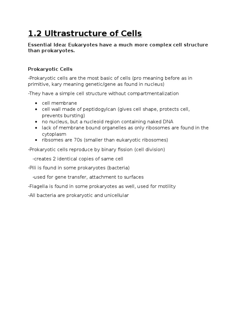 1 2 Ultrastructure of Cells | PDF | Prokaryote | Cell (Biology)