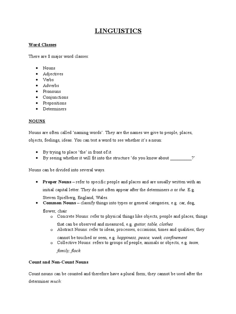 An Overview of the Major Word Classes in English Linguistics | PDF ...