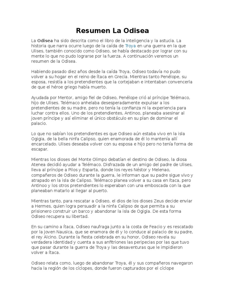 Resumen La Odisea | PDF | Odiseo | Héctor