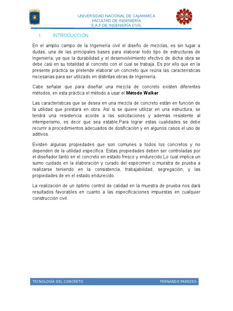 Diseño de Mezclas Método Walker | Descargar gratis PDF | Hormigón | Cemento
