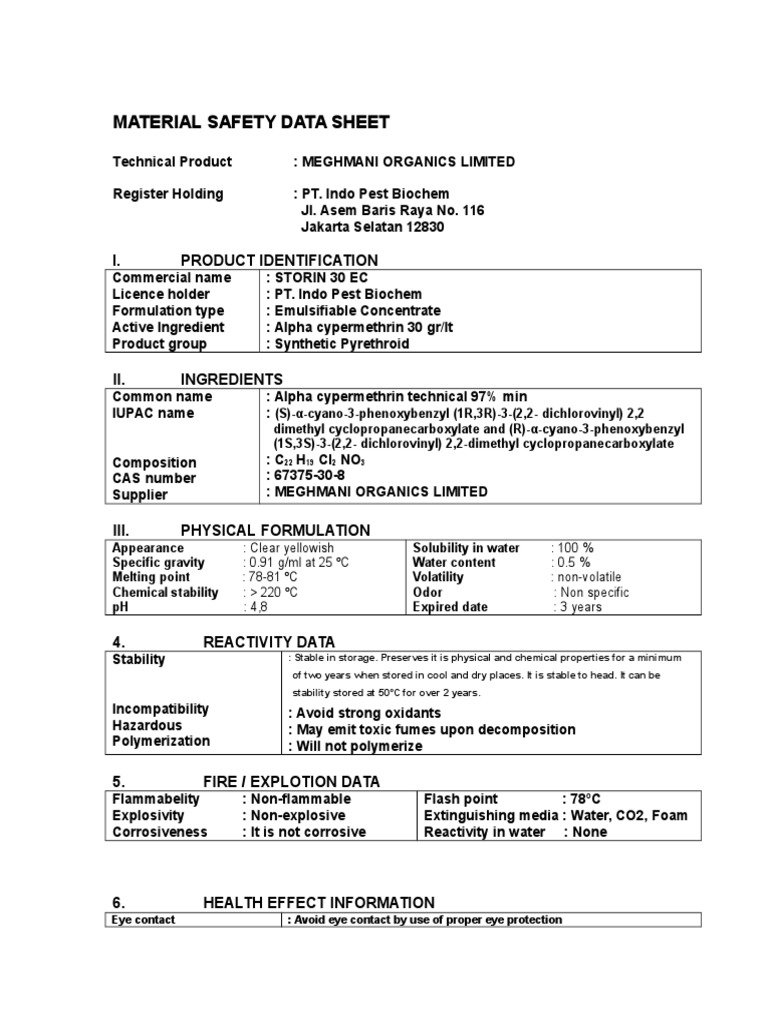 Msds Storin 30 Ec | PDF | Toxicity | Chemistry