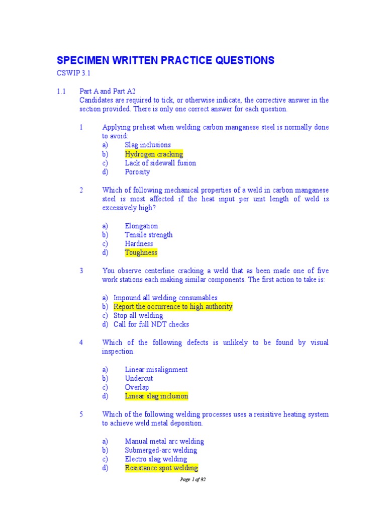 CSWIP 3.1 Welding Practice Questions | PDF | Welding | Construction