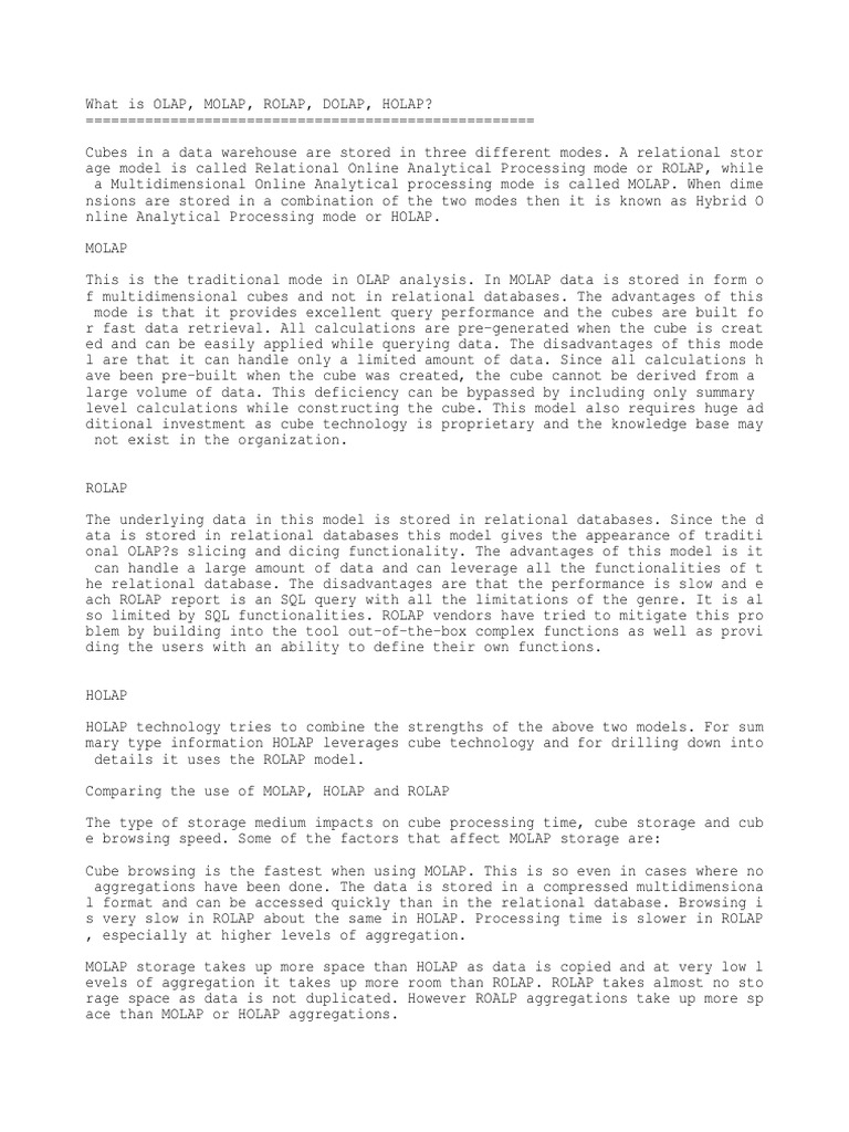 Olap Molap Rolap Dolap Holap | Information Management | Information Science