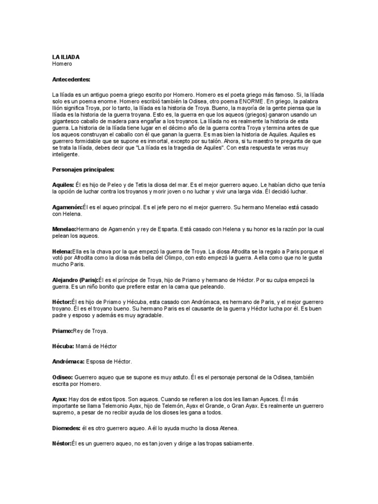 LA ILIADA Resumen | PDF | Héctor | Aquiles