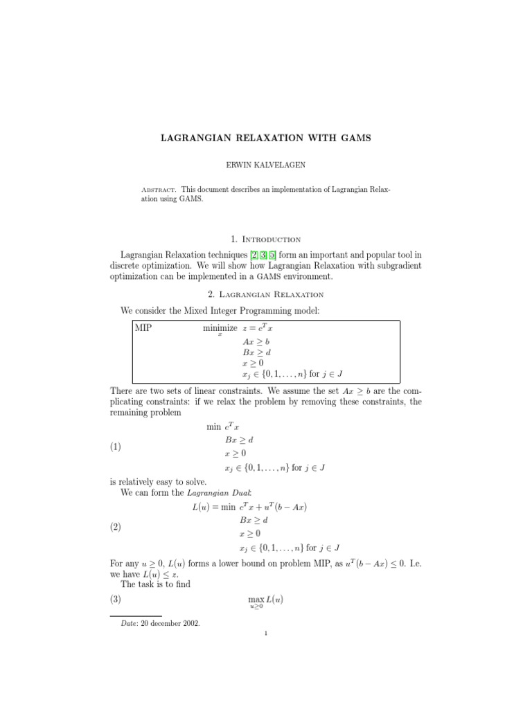 LAGRANGIAN RELAXATION WITH GAMS | PDF | Linear Programming | Mathematical Optimization