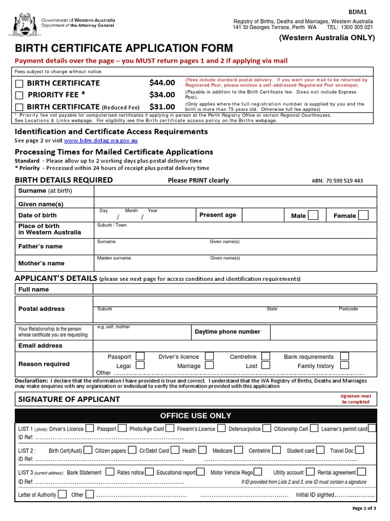 BDM1 Birth Applic Form | PDF | Birth Certificate | Identity Document