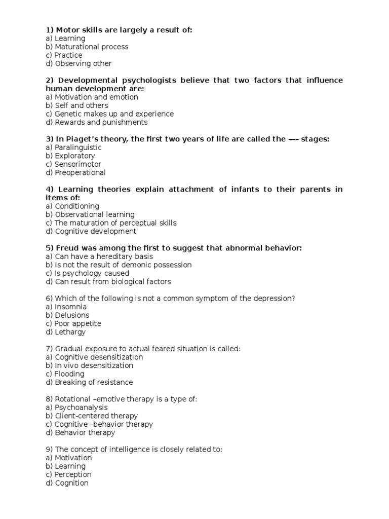 Psy MCQs | PDF | Hallucination | Developmental Psychology