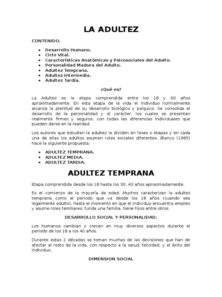 La Adultez | PDF | Adultos | Vejez