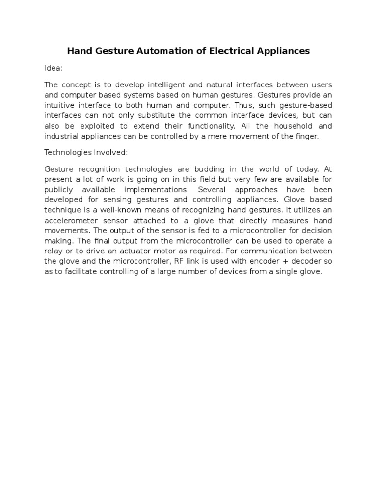 Hand Gesture Automation of Electrical Appliances | PDF | Automation ...