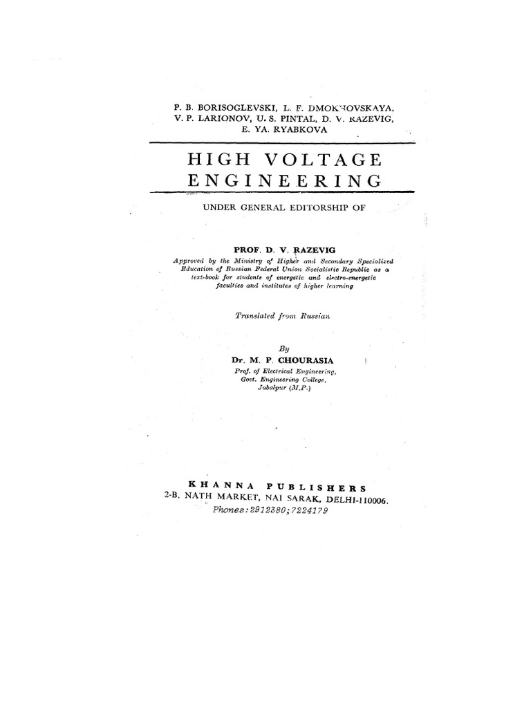 High Voltage Engineering - Prof D V Razevig | PDF