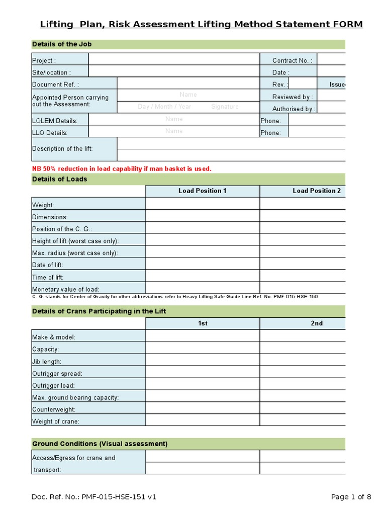 PMF 015 HSE 151 v1 Lifting Plan | PDF | Crane (Machine) | Safety