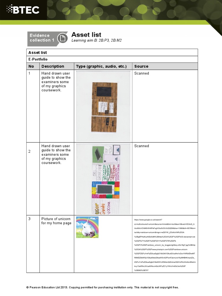 Asset List: Evidence Collection 1 | PDF