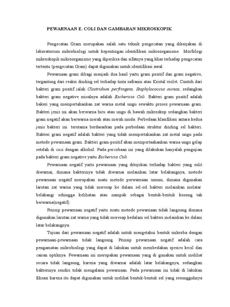 Pewarnaan Gram E. Coli: Metode dan Hasil | PDF
