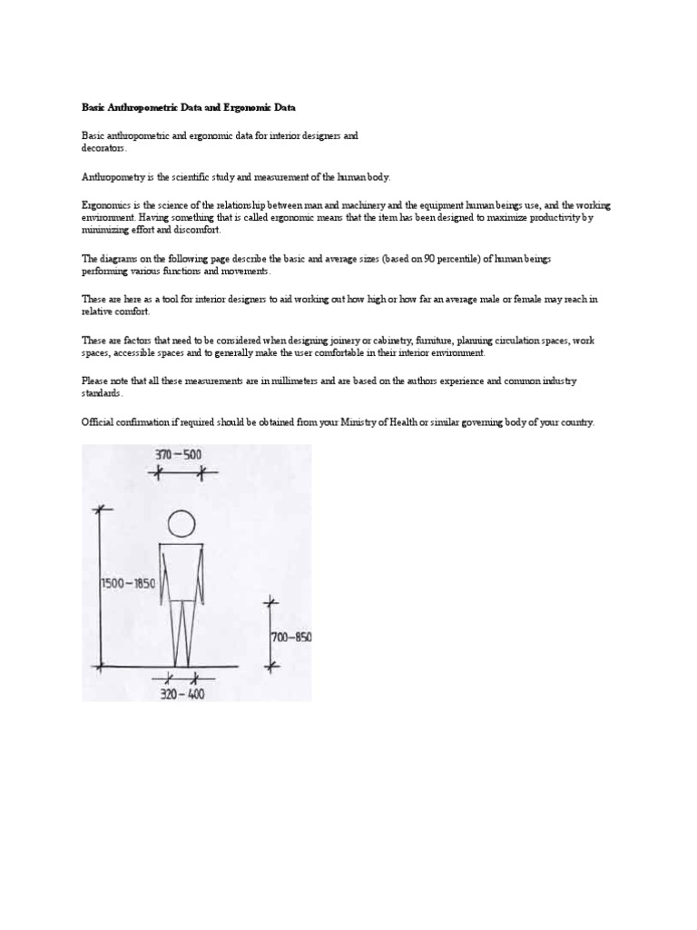 Basic Anthropometric Data and Ergonomic Data | Anthropometry | Human ...