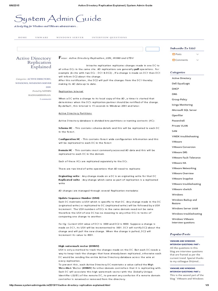 Active Directory Replication Explained | PDF | Active Directory | Data