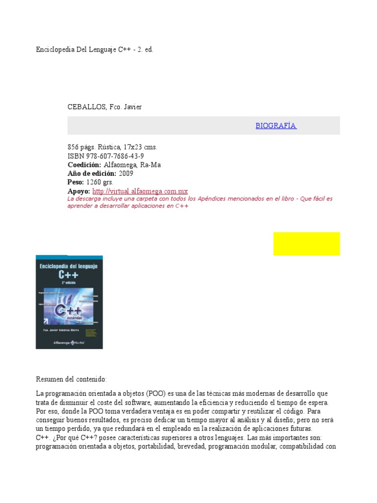 Enciclopedia Del Lenguaje C | PDF | C ++ | Programación orientada a objetos