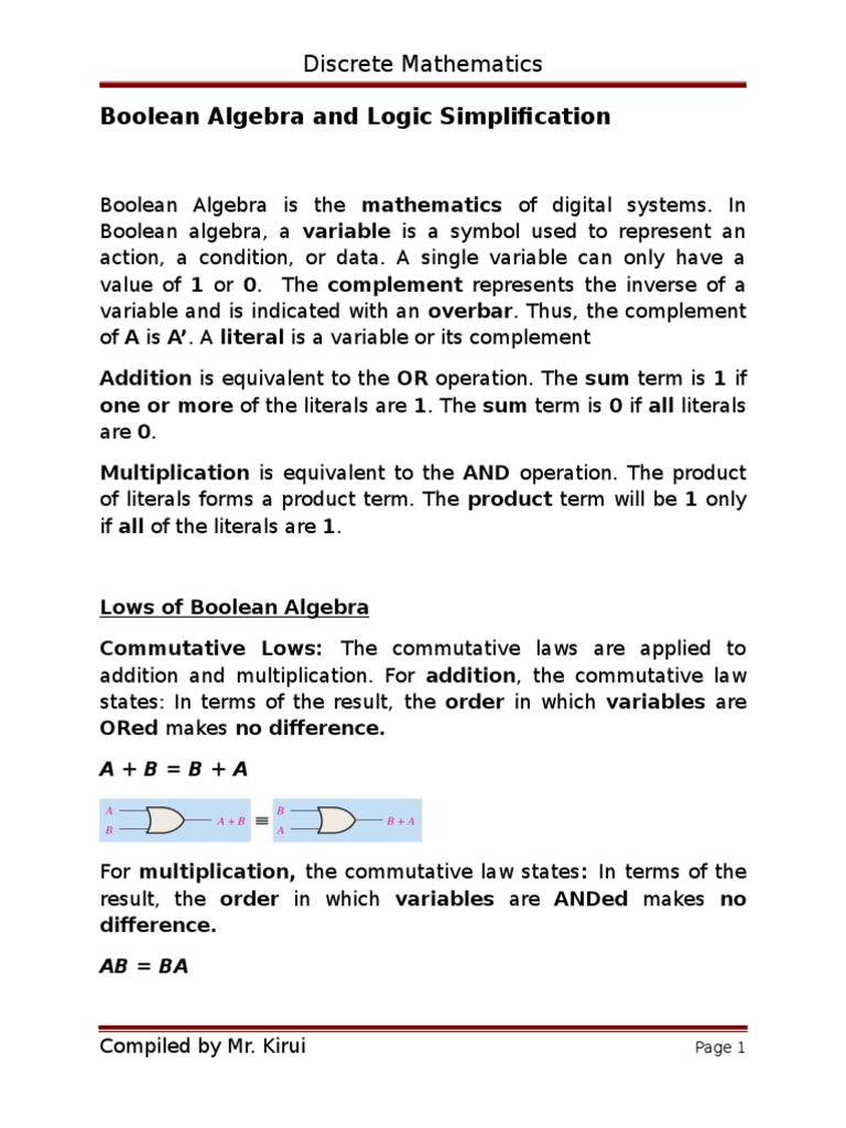 Boolean Algebra and Logic Simplification | Download Free PDF | Boolean ...