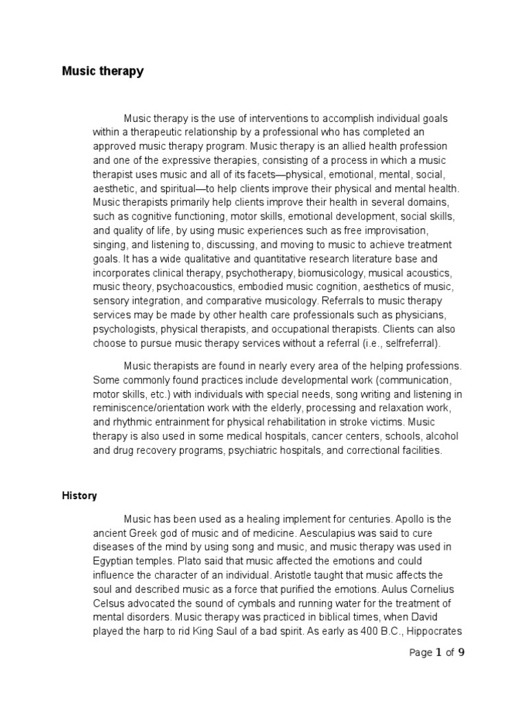 Music Therapy | PDF | Psychotherapy | Major Depressive Disorder