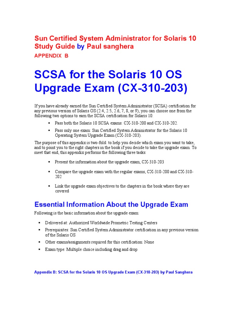 SCSA For The Solaris 10 OS Upgrade Exam (CX-310-203) | Download Free PDF | Booting | File System