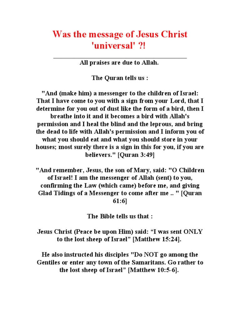 Was The Message of Jesus Christ 'Universal' ?! | PDF | Gospel Of Mark ...