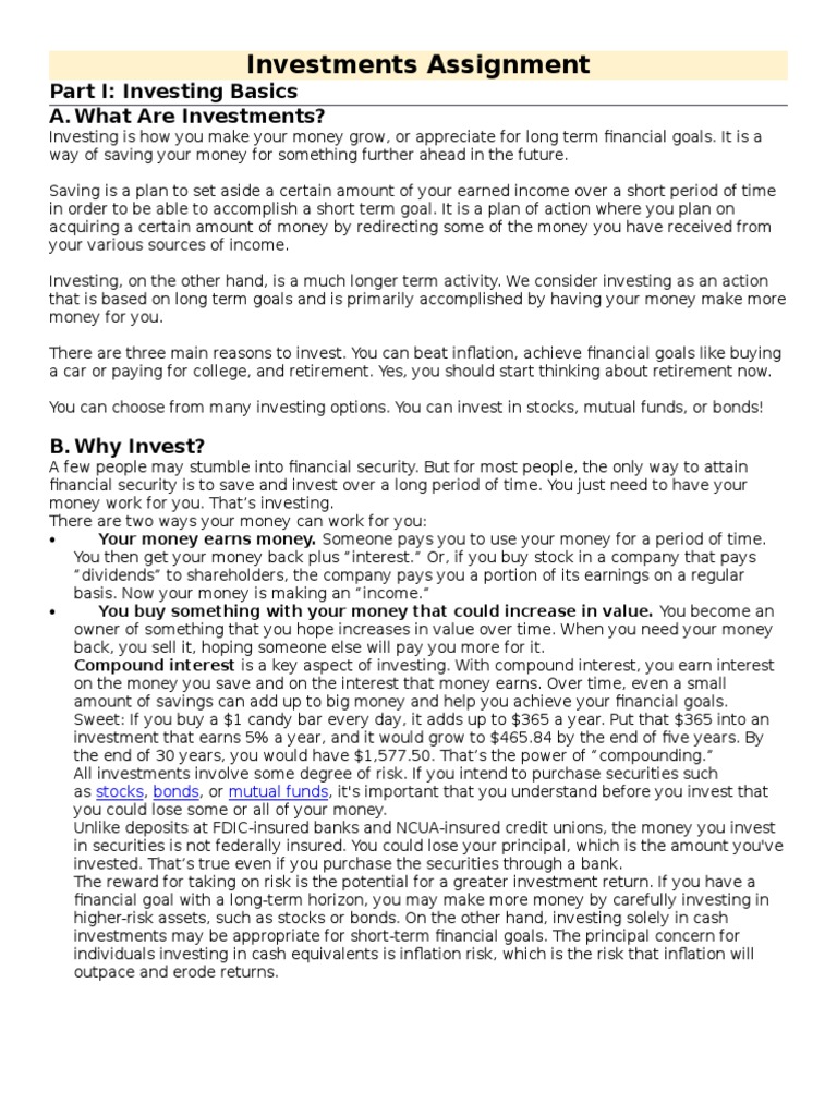 Investments Assignment | PDF | Bonds (Finance) | Investing