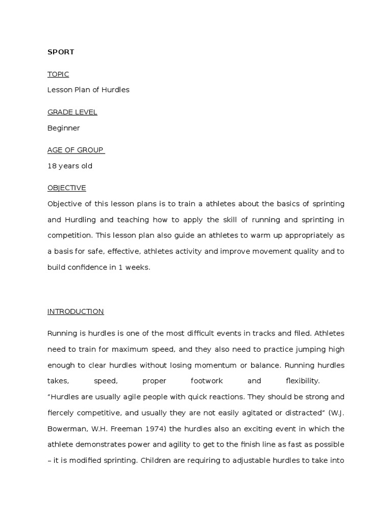 Beginner Hurdles Lesson Plan | PDF | Track And Field | Lesson Plan