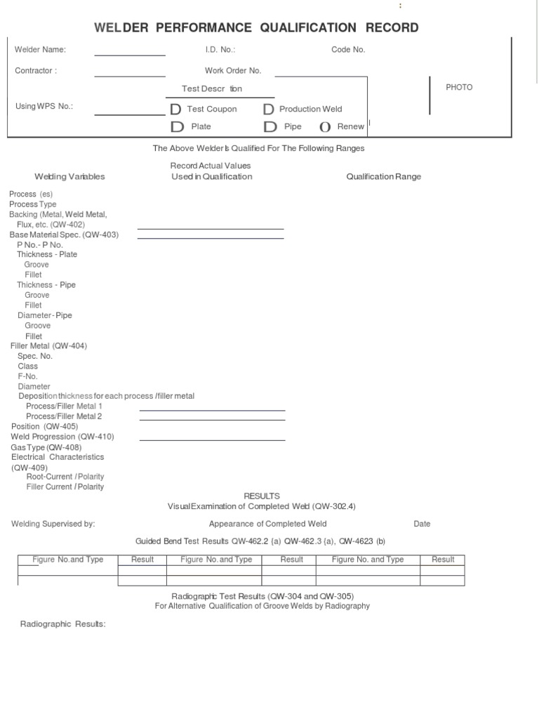WPQR Sample Form | PDF | Welding | Construction